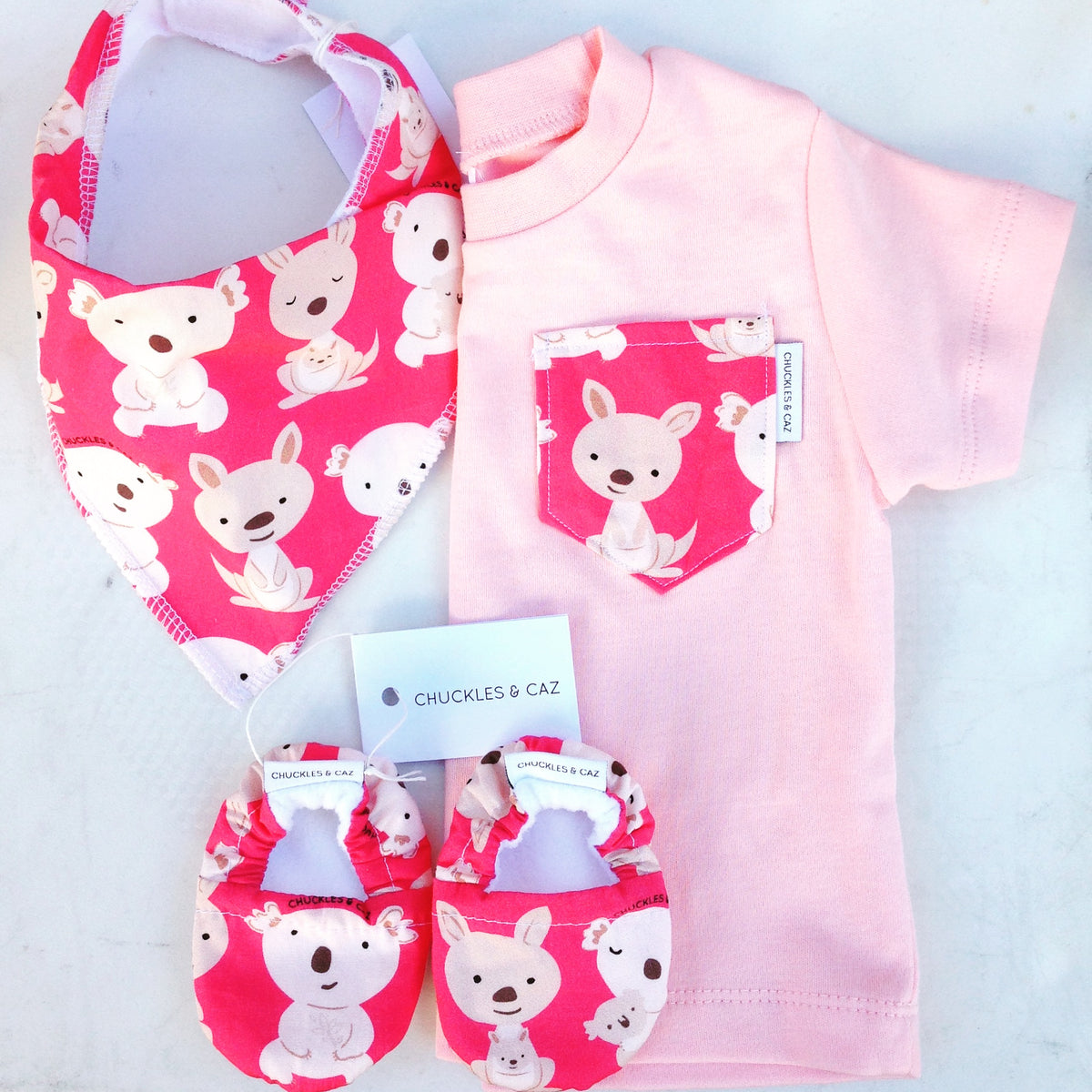 Pink Koala & Kangaroo Dribble Bib - Chuckles and Caz